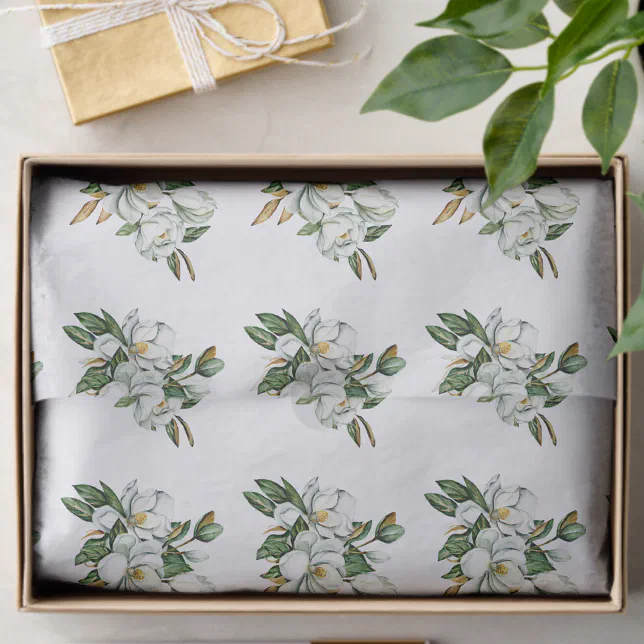 Soft Watercolor Magnolia Pattern Blue Tissue Paper | Zazzle