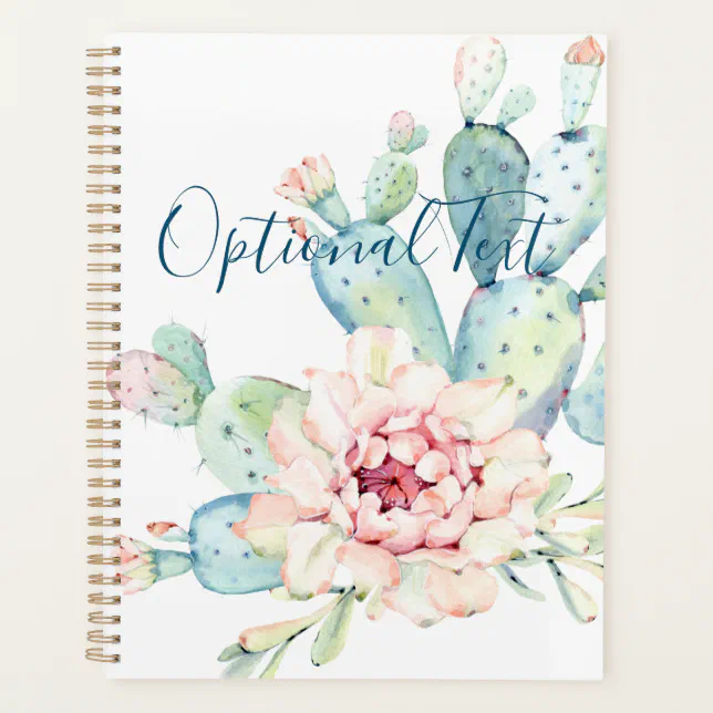 Soft Watercolor Pastel Blooming Cactus Planner | Zazzle