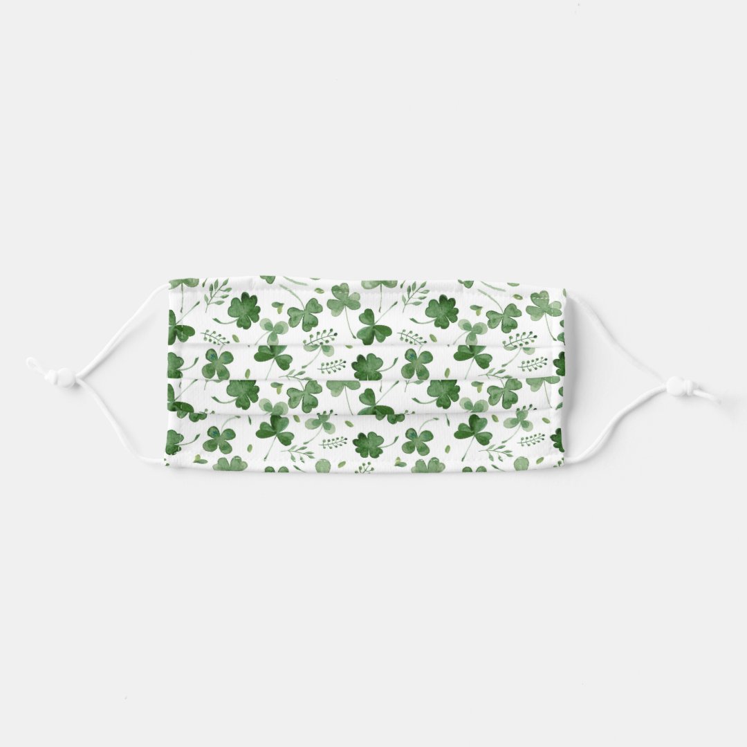 Soft Watercolor Shamrock Pattern Adult Cloth Face Mask | Zazzle