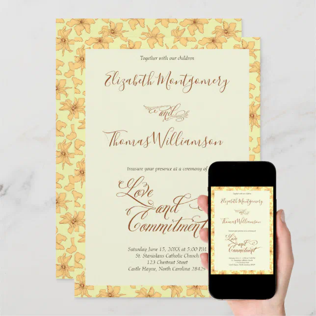 Soft Yellow Floral Commitment Ceremony Invitation | Zazzle