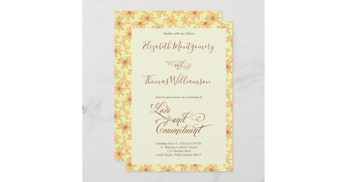 Soft Yellow Floral Commitment Ceremony Invitation | Zazzle
