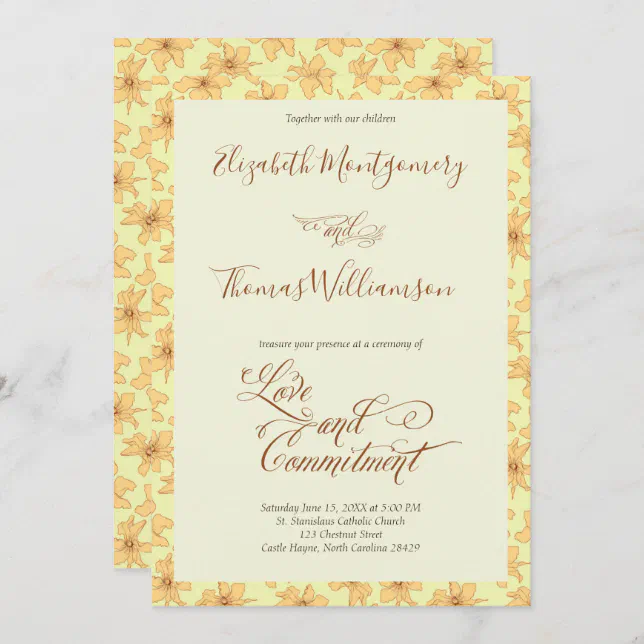 Soft Yellow Floral Commitment Ceremony Invitation | Zazzle