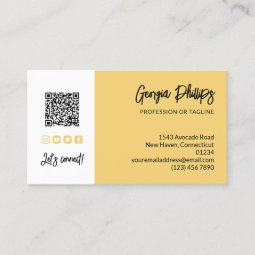Soft Yellow QR Code Photo Social Media Icons Business Card | Zazzle