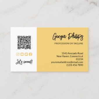 Soft Yellow QR Code Photo Social Media Icons Business Card | Zazzle