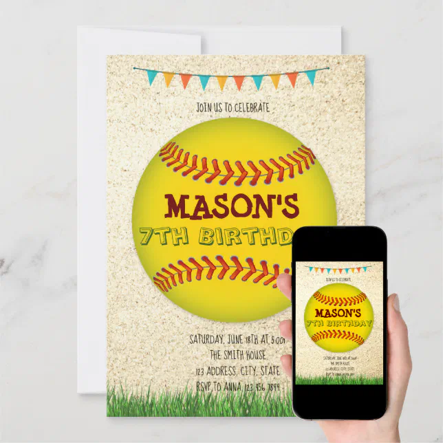 Softball Birthday Invitation | Zazzle