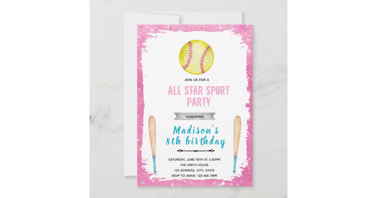 Softball birthday invitations | Zazzle