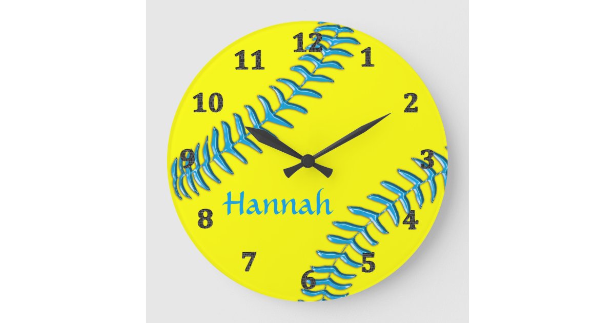 Softball Clocks Your NAME, Background, Text COLORS | Zazzle