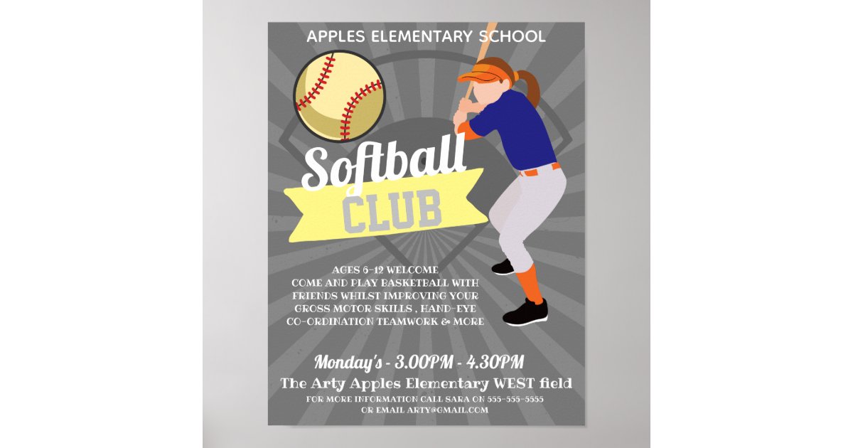 softball Club tournament school sports Poster | Zazzle
