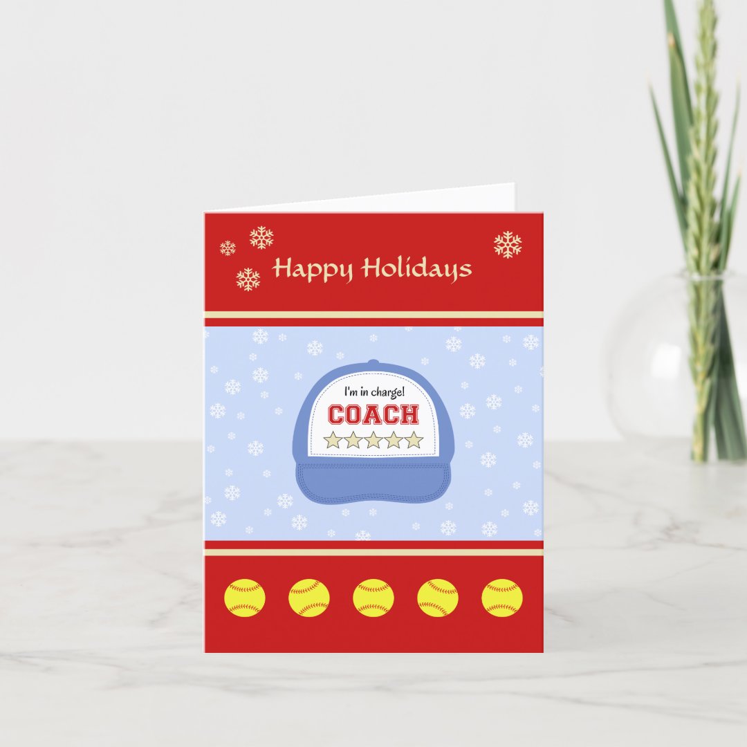 Softball coach christmas holidays custom greeting holiday card | Zazzle