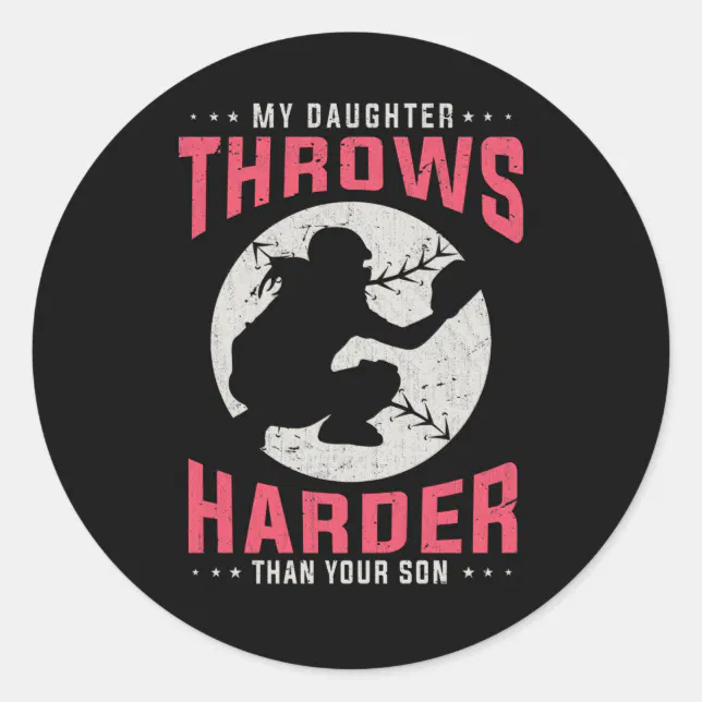 Softball Daughter Girl Funny Baseball Player Girl Classic Round Sticker ...