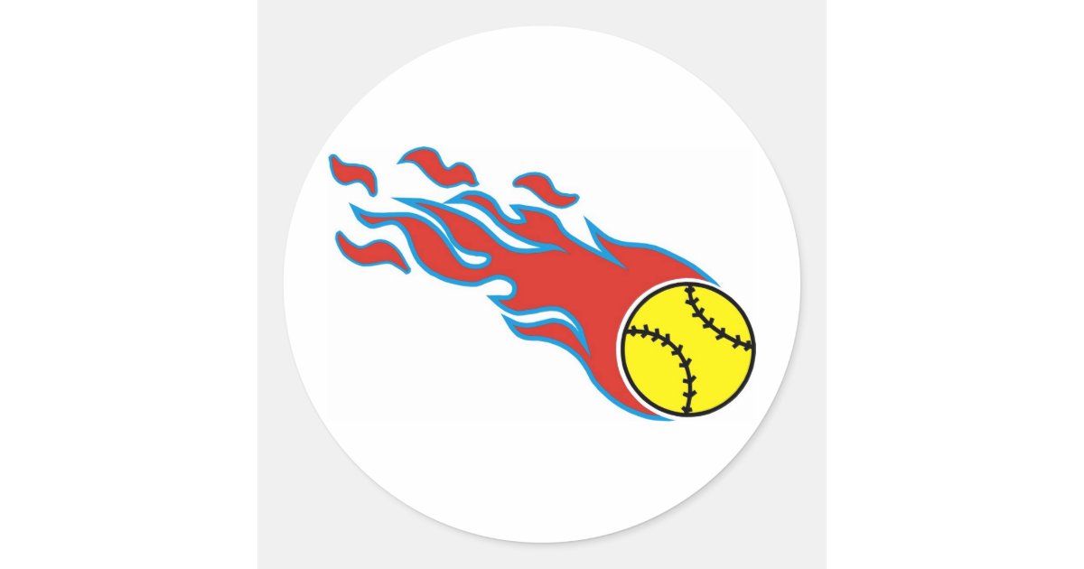 Softball fireball classic round sticker | Zazzle
