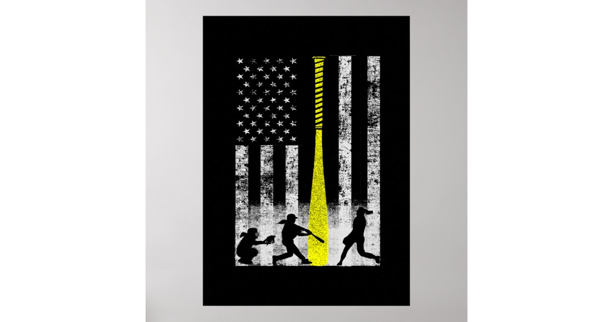 Softball Flag With Softball Players Poster | Zazzle