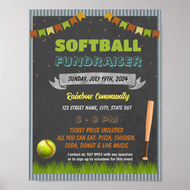 Softball Fundraiser event template Poster | Zazzle