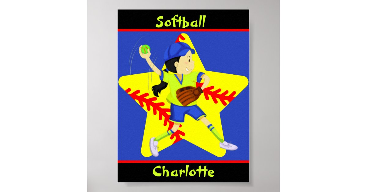 Softball Girls Star Pitcher Personalized Poster | Zazzle