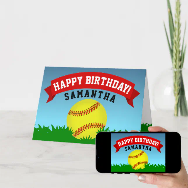 Softball Happy Birthday Card | Zazzle