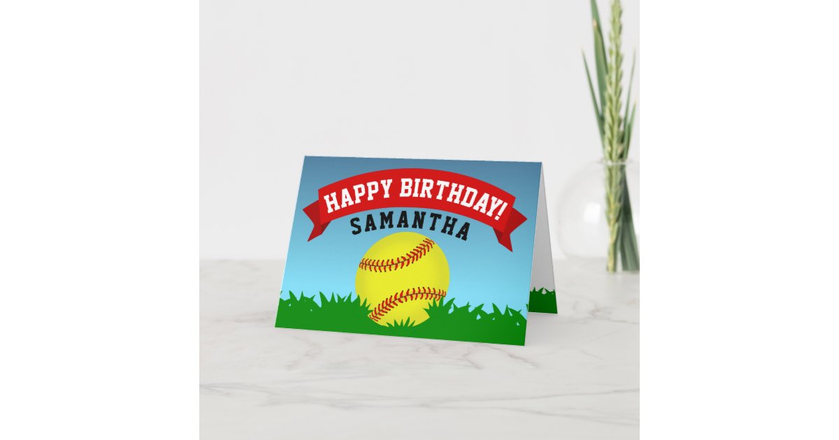 Softball Happy Birthday Card | Zazzle