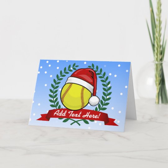 Softball In A Santa Hat Christmas Style Holiday Card | Zazzle.com