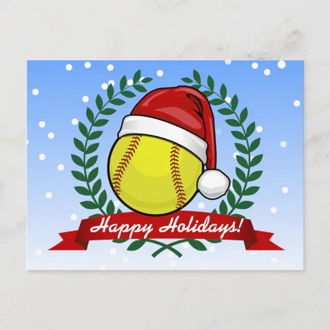 Softball In A Santa Hat Christmas Style Holiday Postcard | Zazzle