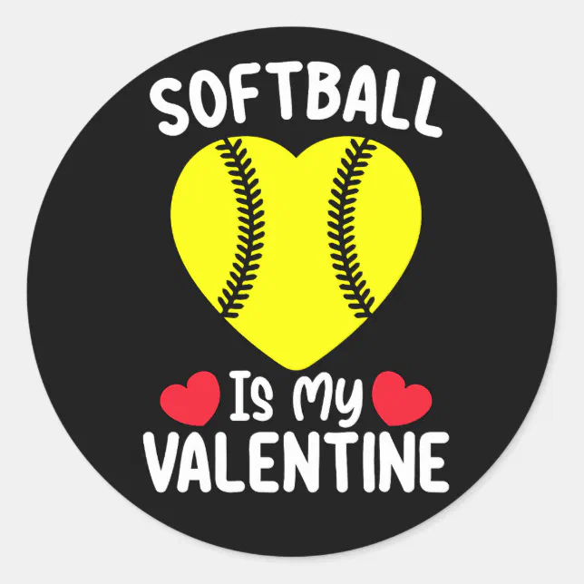 Softball Is My Valentine Day Sports Classic Round Sticker | Zazzle