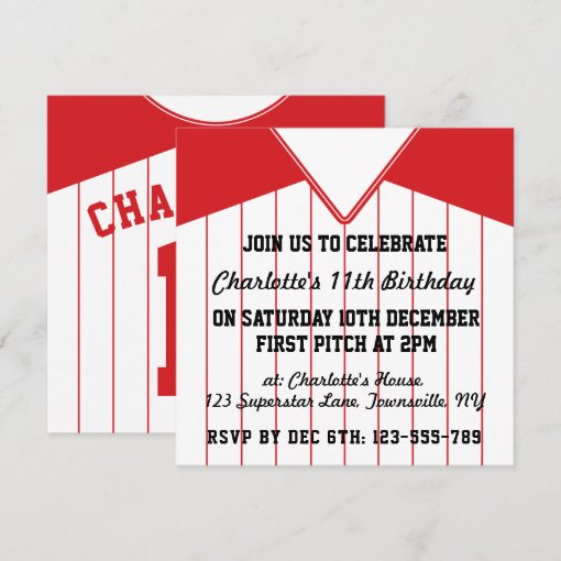 Softball Jersey Themed Party Invites Template | Zazzle