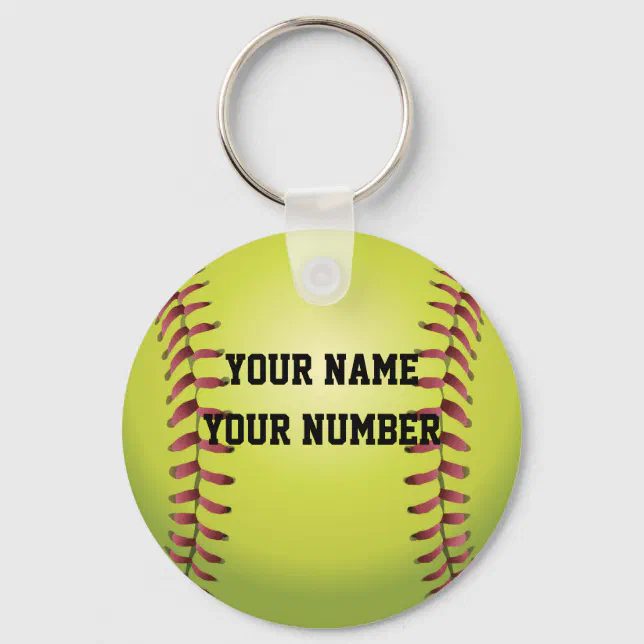 Softball Keychain ID Tag YOUR NAME & Number | Zazzle