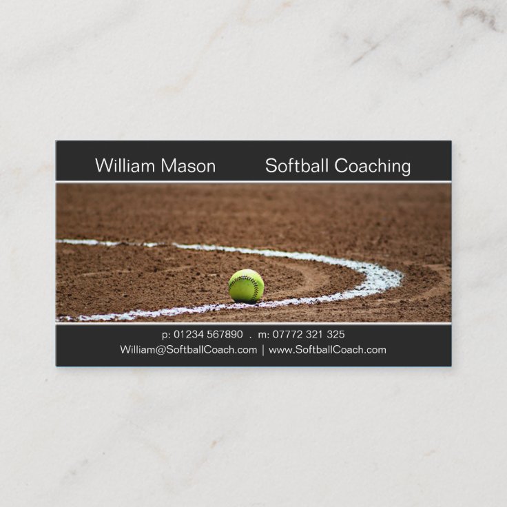 Softball on a Softball Field Photo Business Card | Zazzle
