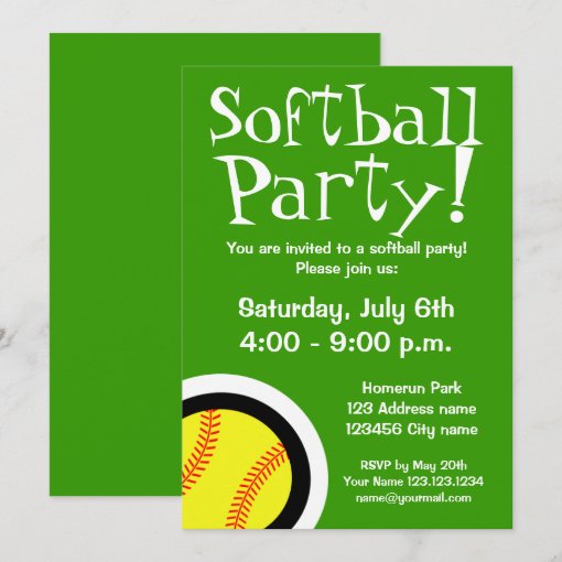 Softball party invitations for Birthdays and BBQ | Zazzle