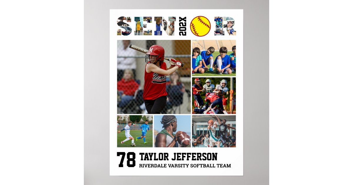 Softball Player Senior Night Sports Photo Collage Poster | Zazzle