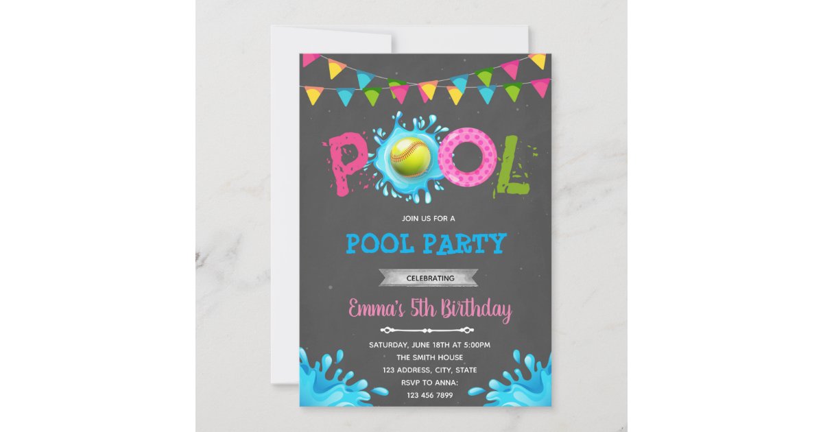 Softball pool party invitation | Zazzle