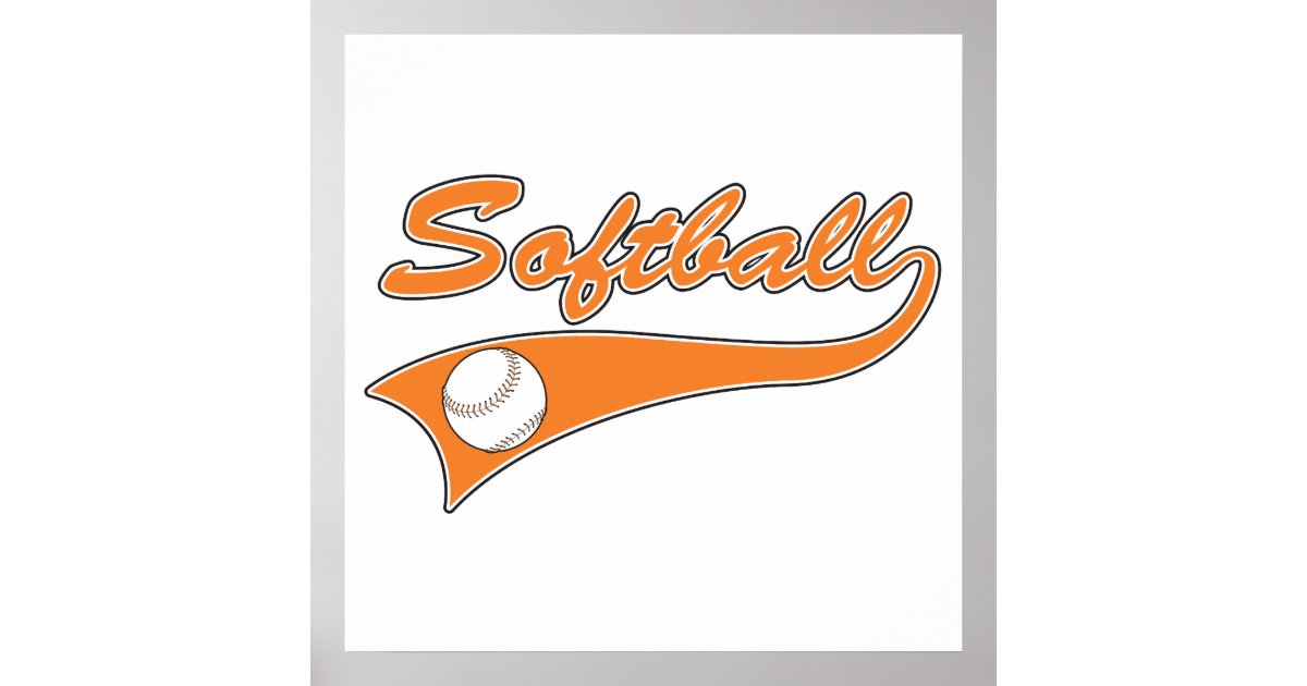 softball script text logo orange poster | Zazzle