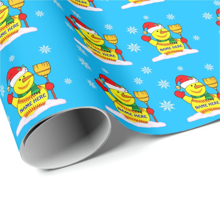 Softball Snowman Softball Wrapping Paper with NAME | Zazzle.com