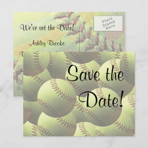 Softball Sports Wedding Theme Save the Date! Announcement Postcard | Zazzle