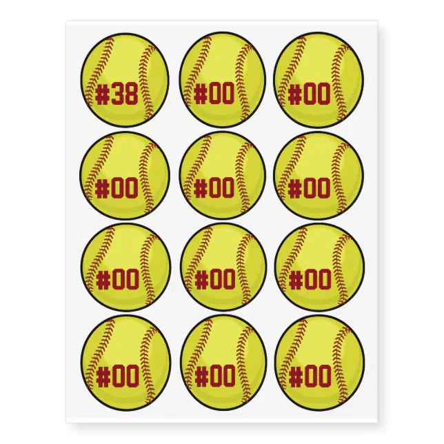 Softball Team Customized Player Numbers Temporary Tattoos | Zazzle
