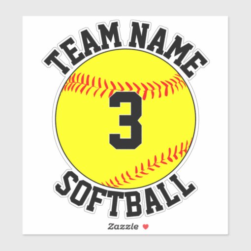 Softball Team Name and Player Number Custom Sports Sticker | Zazzle