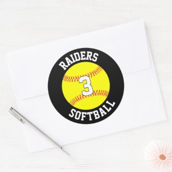 Softball Team Name and Player Number Personalized Classic Round Sticker ...