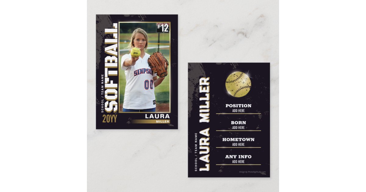 Softball Trading Card Gold Baseball Player Card | Zazzle