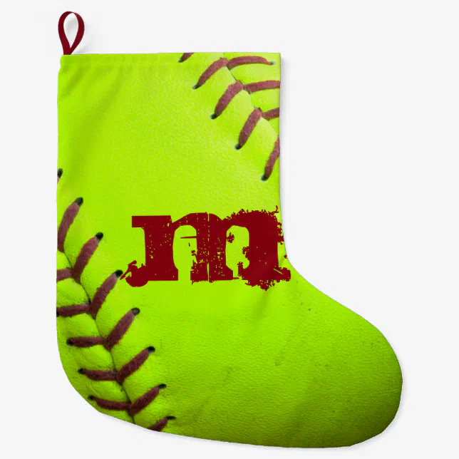 Softball Yellow Fast Pitch 8U Christmas Stocking | Zazzle