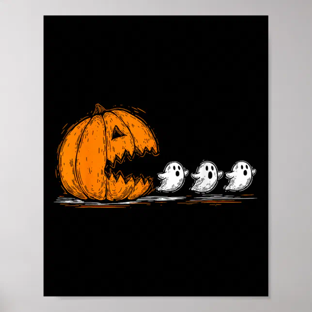 Soky Pumpkin Chasing Cute Ghosts Halloween Parade Poster | Zazzle