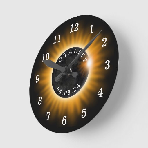 Solar Eclipse Totality 2024 Round Clock | Zazzle