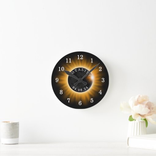 Solar Eclipse Totality 2024 Round Clock | Zazzle