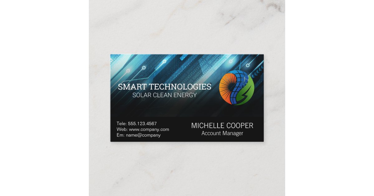 Solar Energy Power Logo | Tech Modern Business Card | Zazzle
