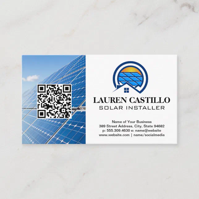 Solar Panel Home Logo | QR Business Card | Zazzle