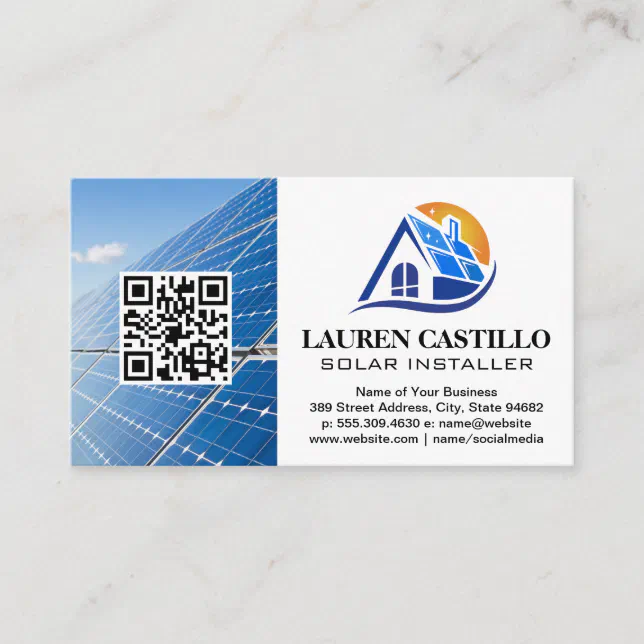 Solar Panel Home Modern Logo | QR Business Card | Zazzle