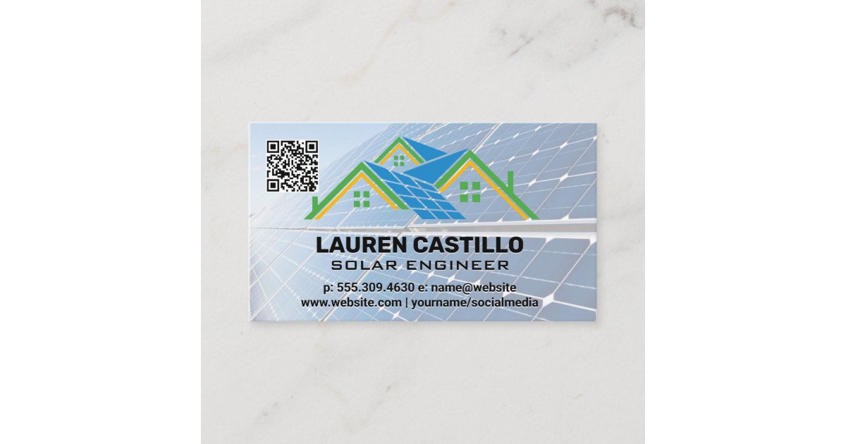 Solar Panel Roof Logo | QR Code Business Card | Zazzle