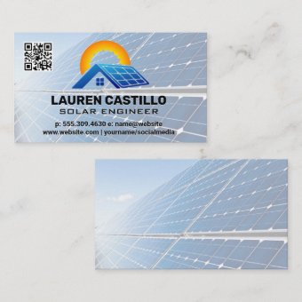 Solar Panel Tech Logo | QR Scan Code Business Card | Zazzle