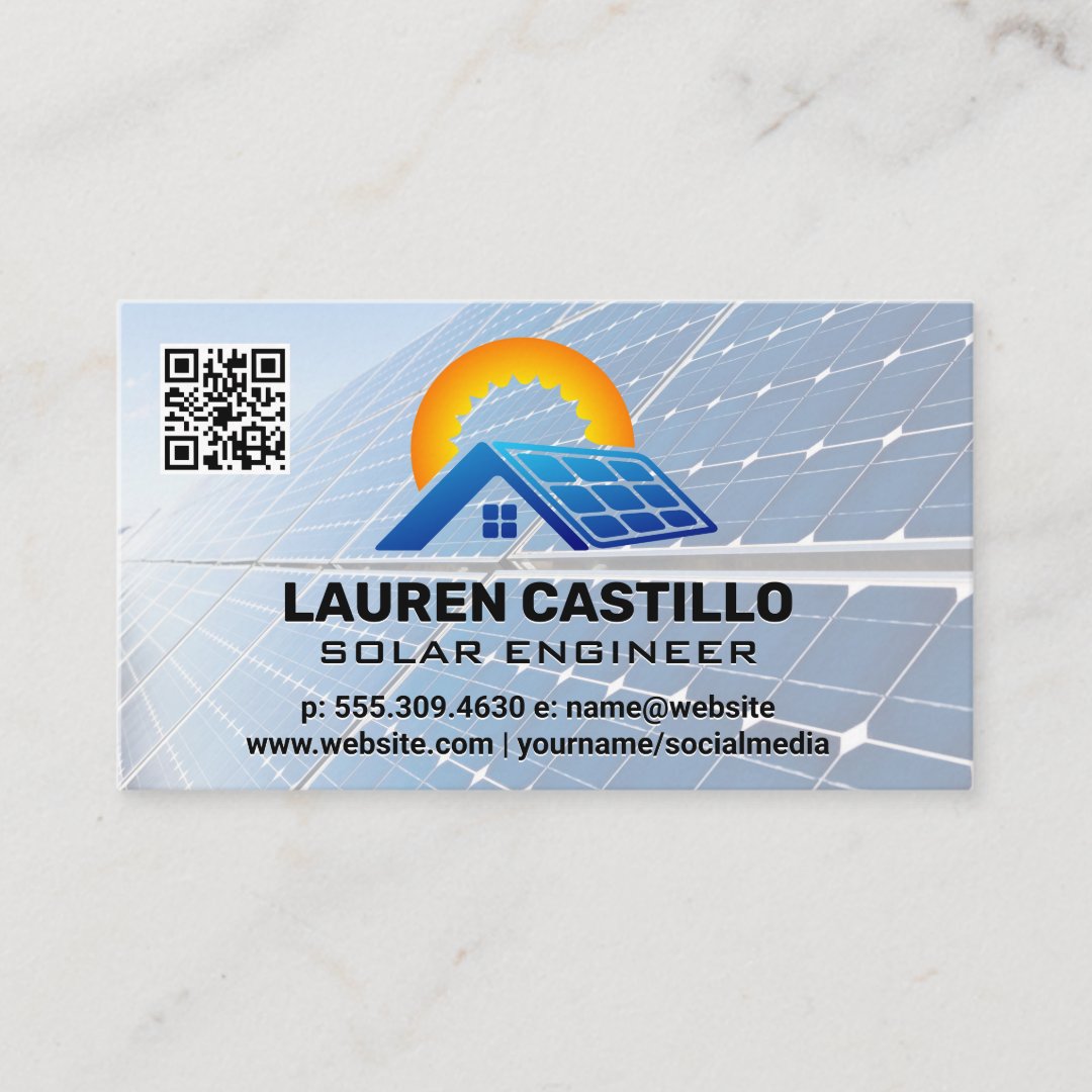 Solar Panel Tech Logo | QR Scan Code Business Card | Zazzle