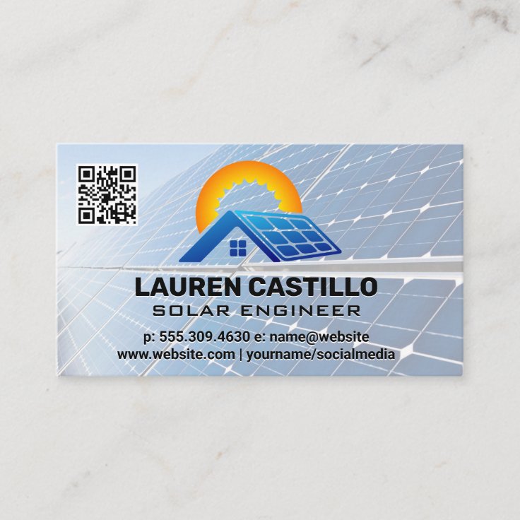 Solar Panel Tech Logo | QR Scan Code Business Card | Zazzle