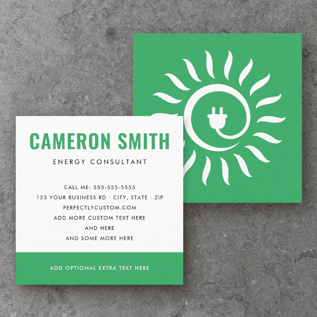 Solar power electricity sun green energy modern square business card ...