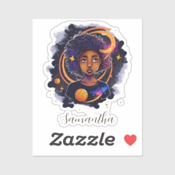 Solar System Afro Woman Sticker | Zazzle