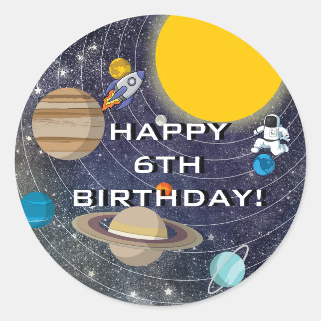 Solar System Birthday Party, Circle Classic Round Sticker | Zazzle
